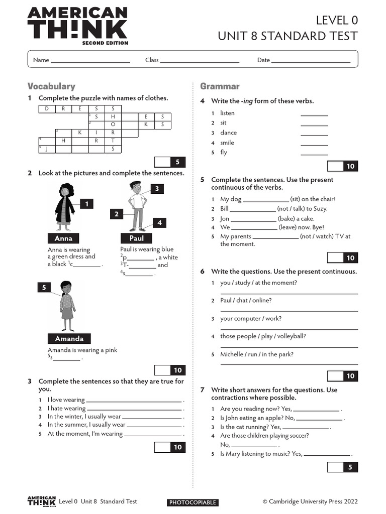American Think Standart Test - Level 0 - Unit 8 | PDF