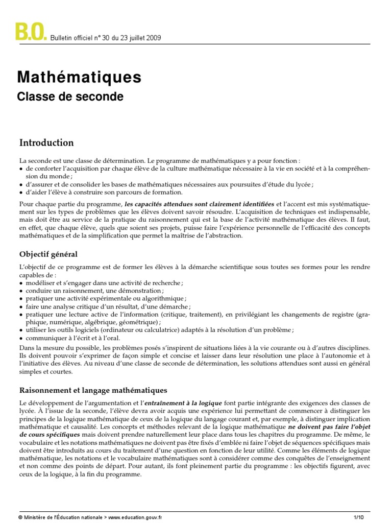 Programme Mathematiques Seconde 65523 | Droite (mathématiques ...