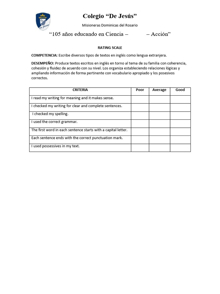 Possessives - Rating Scale | PDF