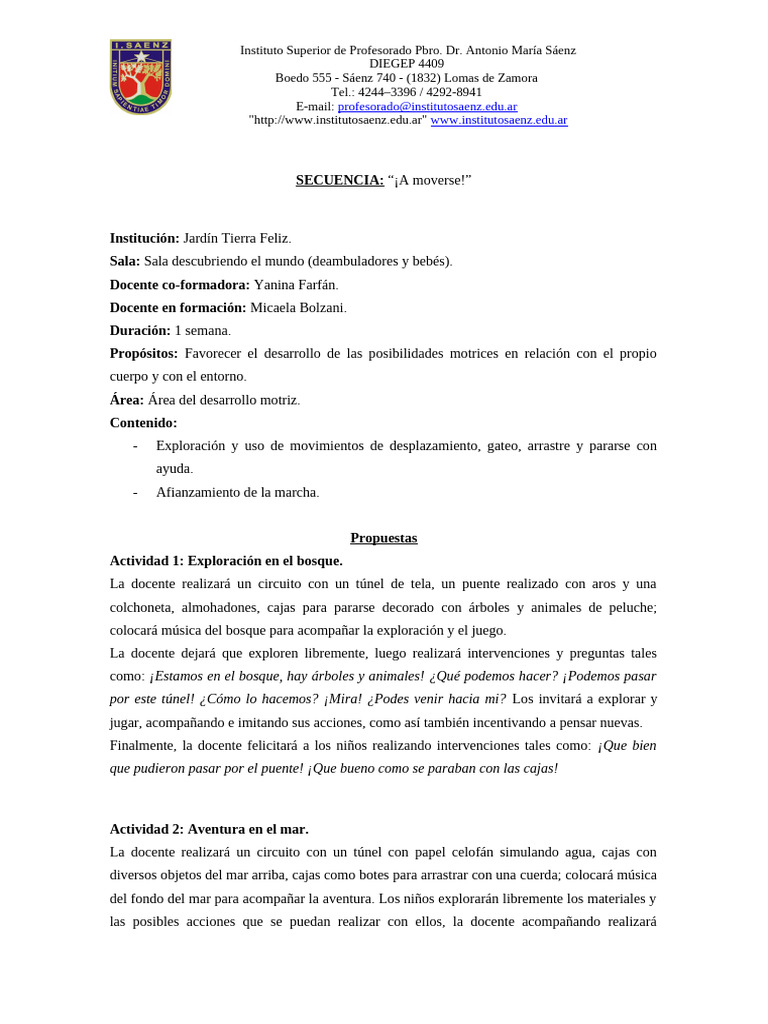 Secuencia Desarrollo Motriz | PDF