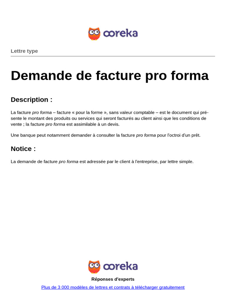 Ooreka Demande Facture Pro Forma | PDF