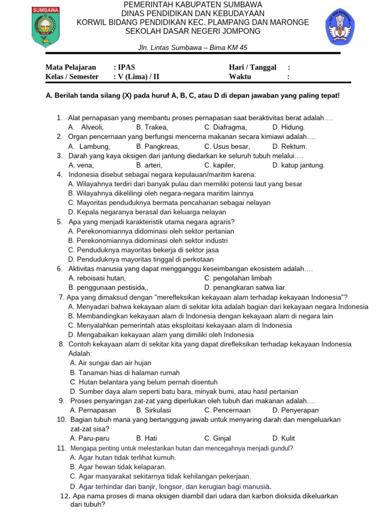 SOAL SAT IPAS KELAS 5 | PDF