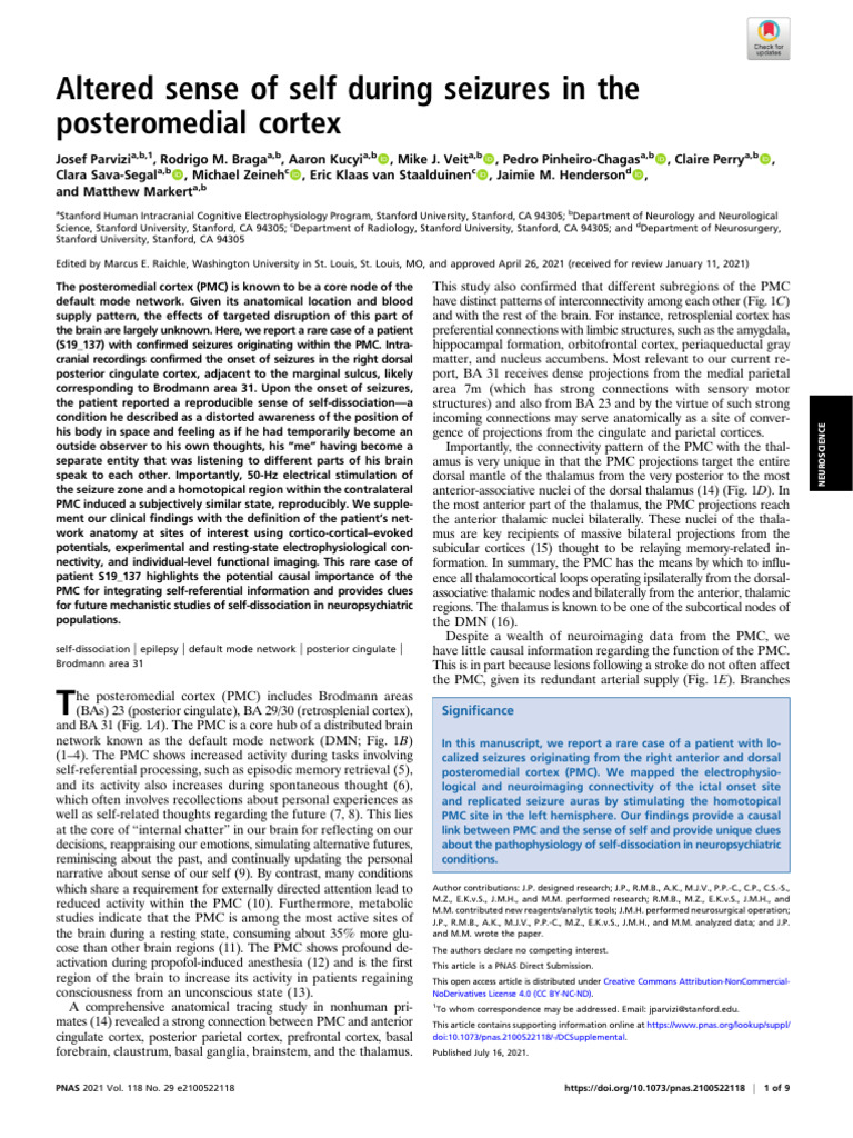 Altered_sense_of_self_during_szinthe_posteromedial_cortex_Parvizi_2021 ...