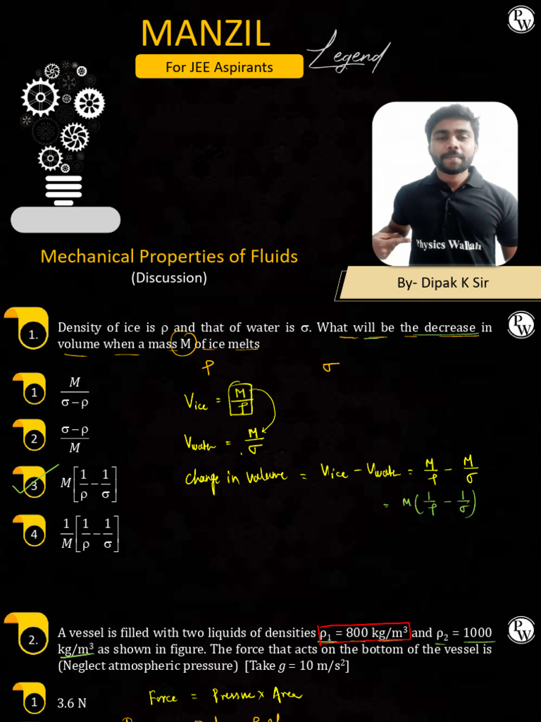 Mechanical Properties of Fluids - Practice Sheet Solution Notes ...