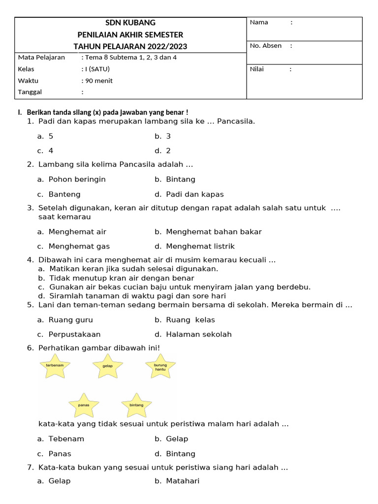 PAS KELAS 1 TEMA 8 final | PDF
