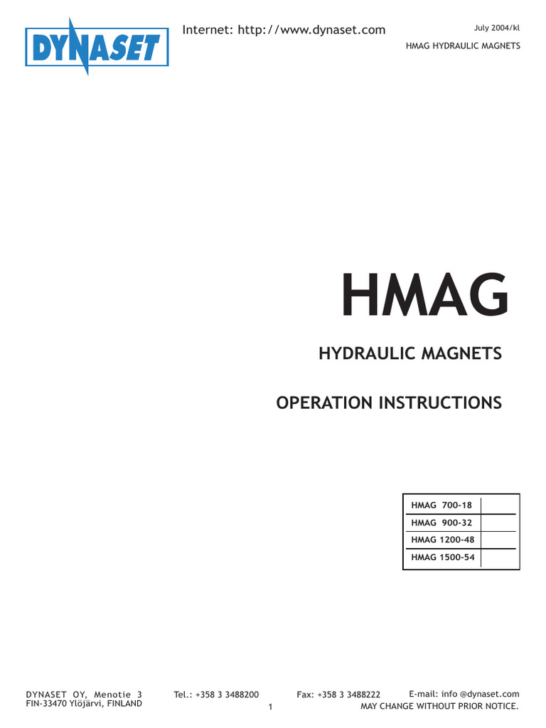 Hydraulic Magnets Operation Instructions | PDF