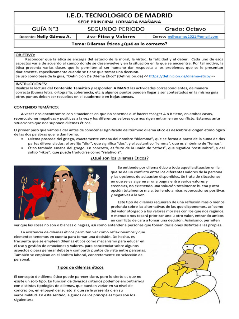Ética y Valores - Octavo - Guía N°3 | PDF
