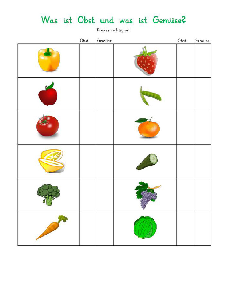 AUFGABE OBST UND GEMÜSE | PDF