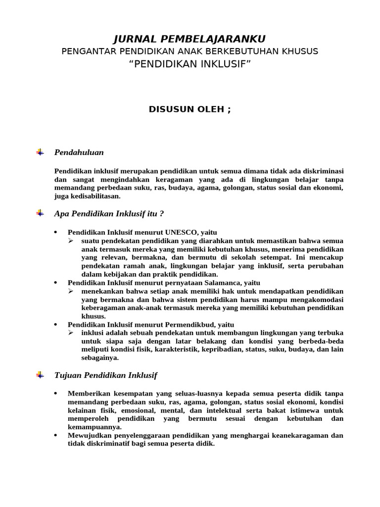 Jurnal Pembelajaranku Ppabk Pendidikan Inklusif | PDF