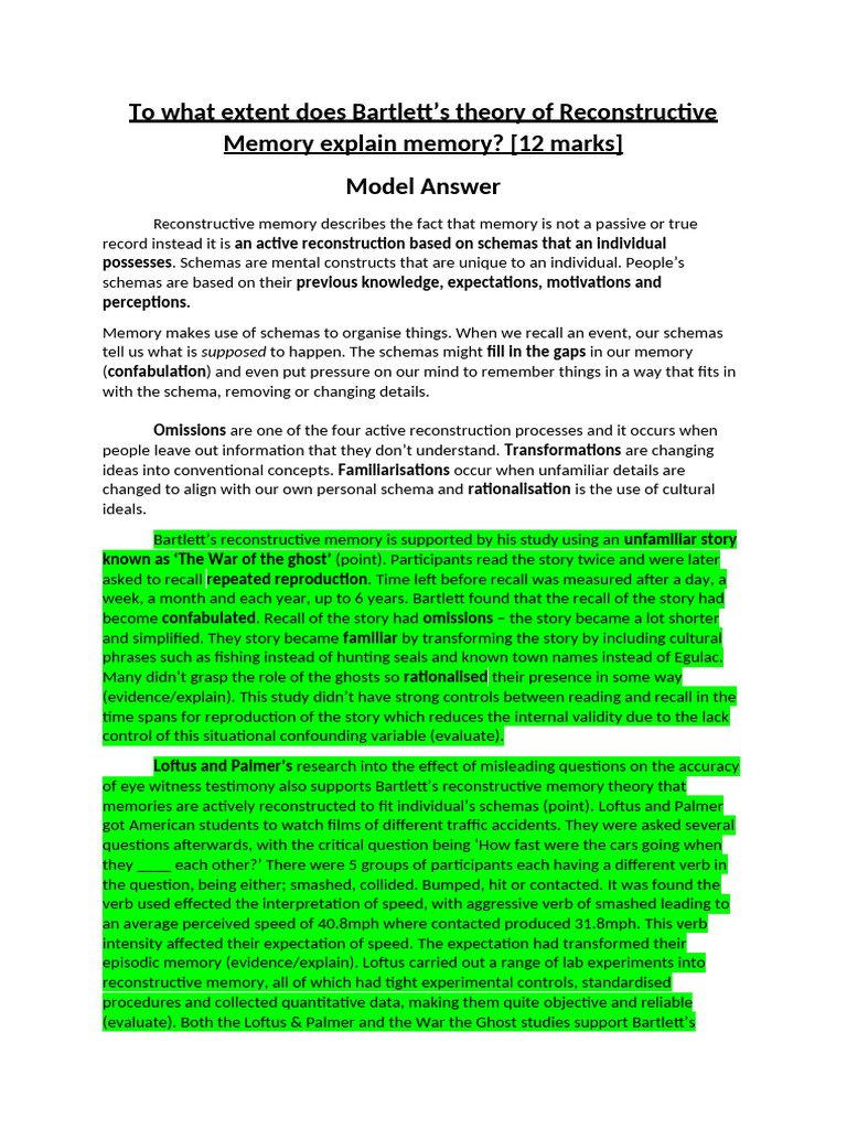 To What Extent Does Bartlett's Theory of Reconstructive Memory Explain ...