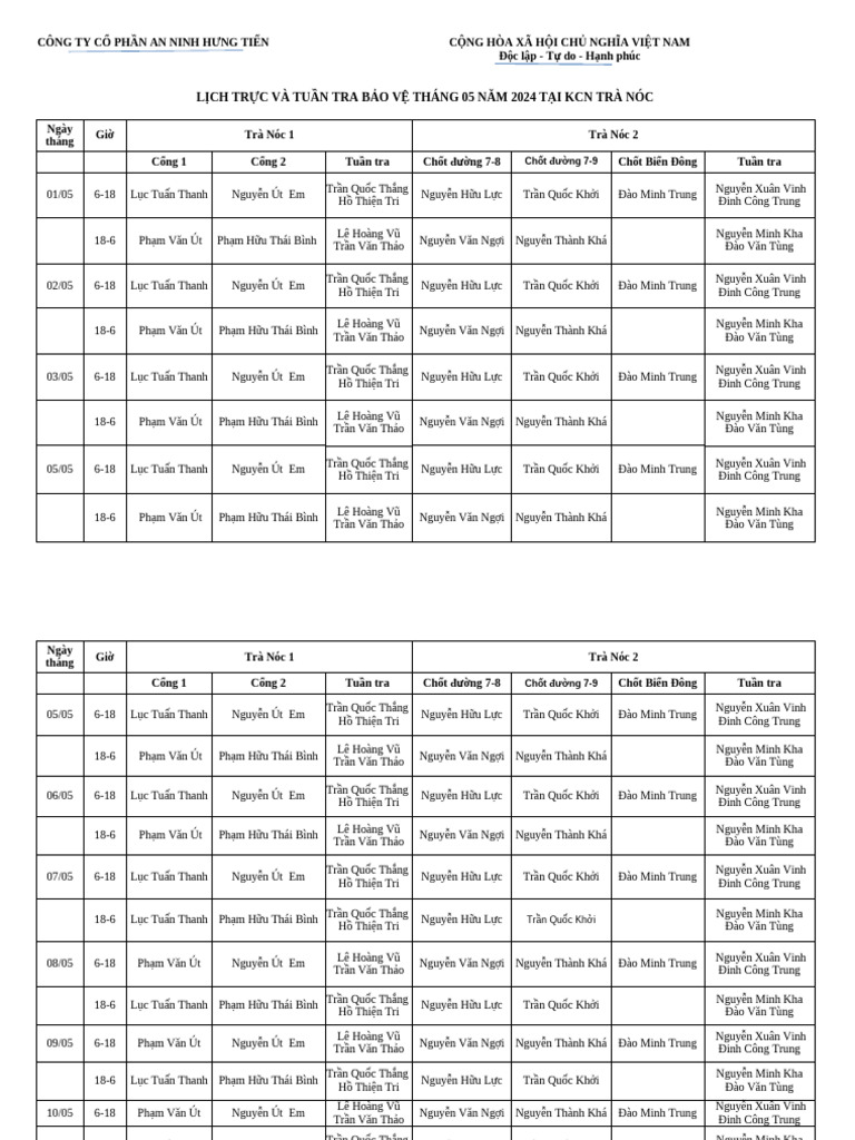 Lich Truc Thang 05-2024. | PDF