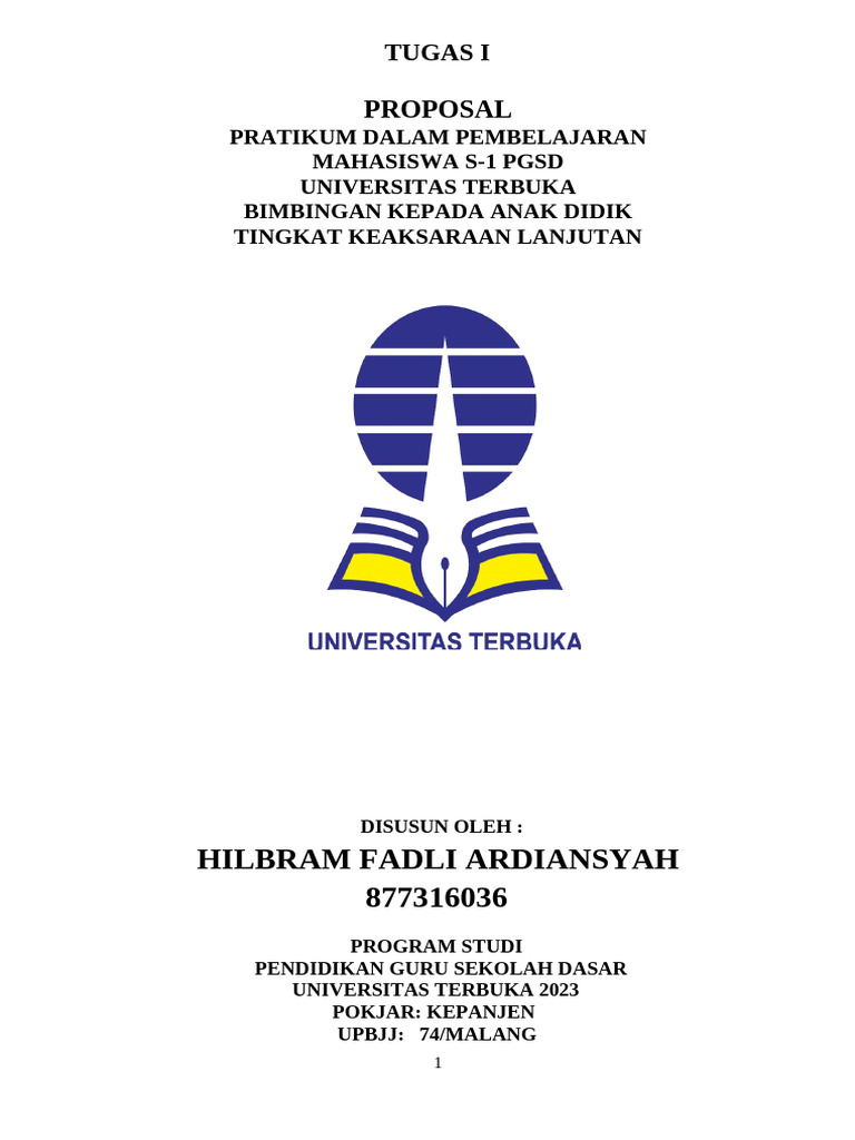 Proposal Bimbingan Aksara PBK Hilbram Kelas A1 M1 Semester 1 | PDF
