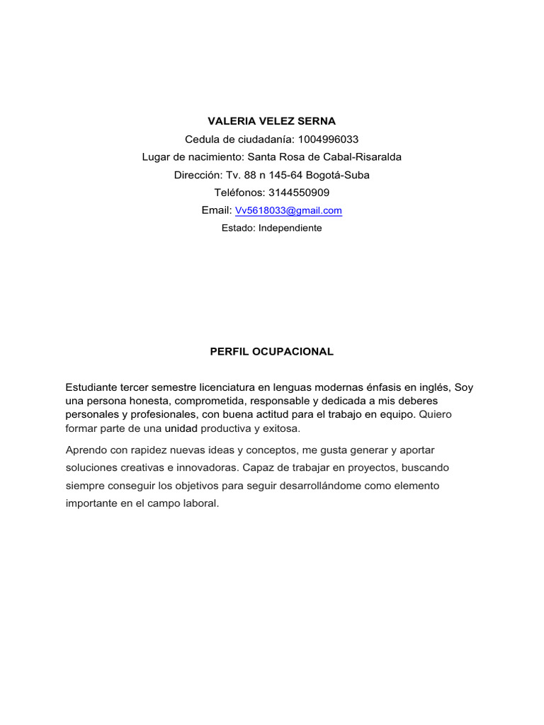 HV Valeria Velez Serna | PDF