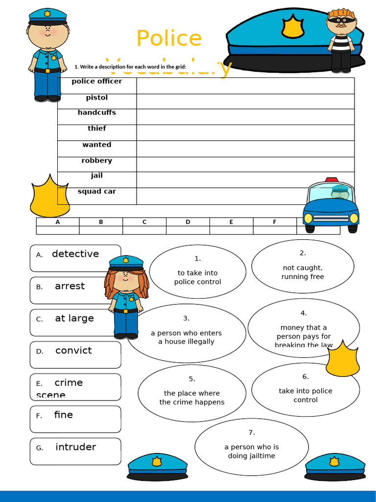 Police Vocabulary Picture Description Exercises Tests - 72670 | PDF