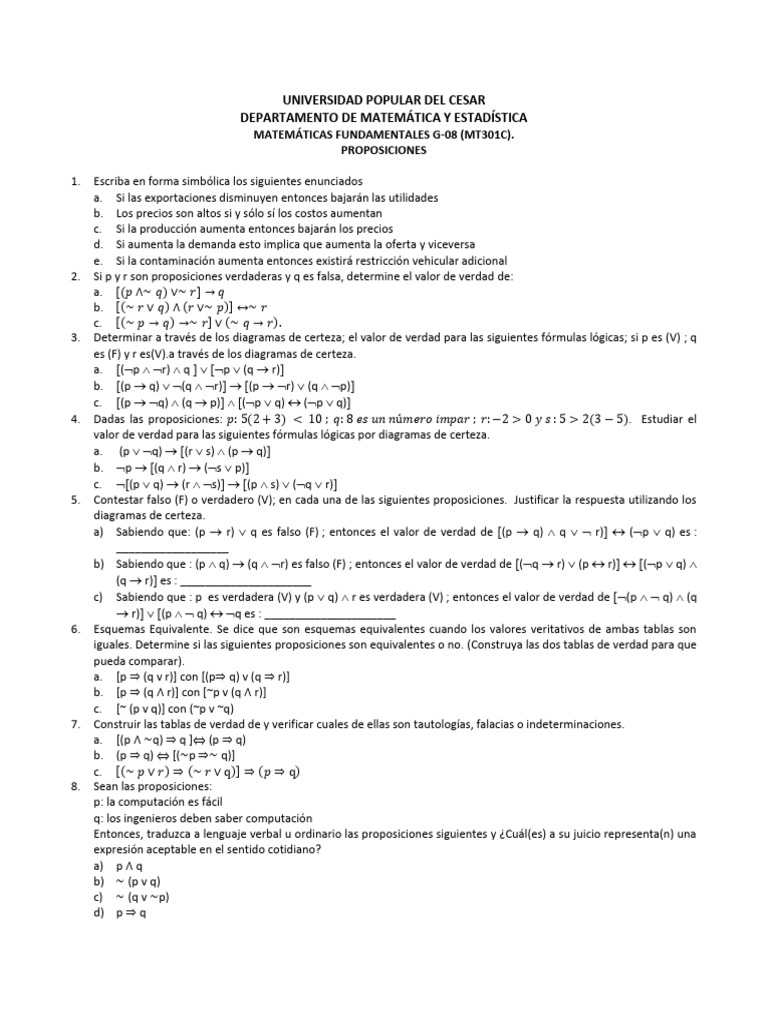 Lógica y Proposiciones Matemáticas | PDF | Proposición | Verdad
