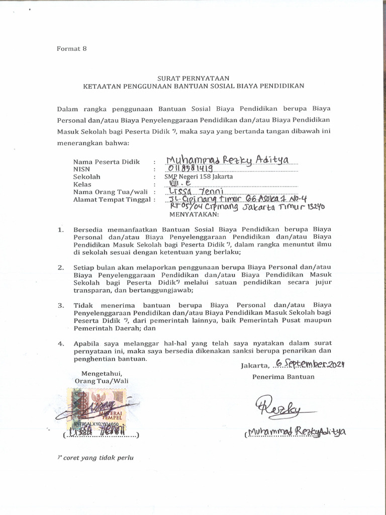 Surat Pernyataan Ketaatan - M.rezky Aditya | PDF