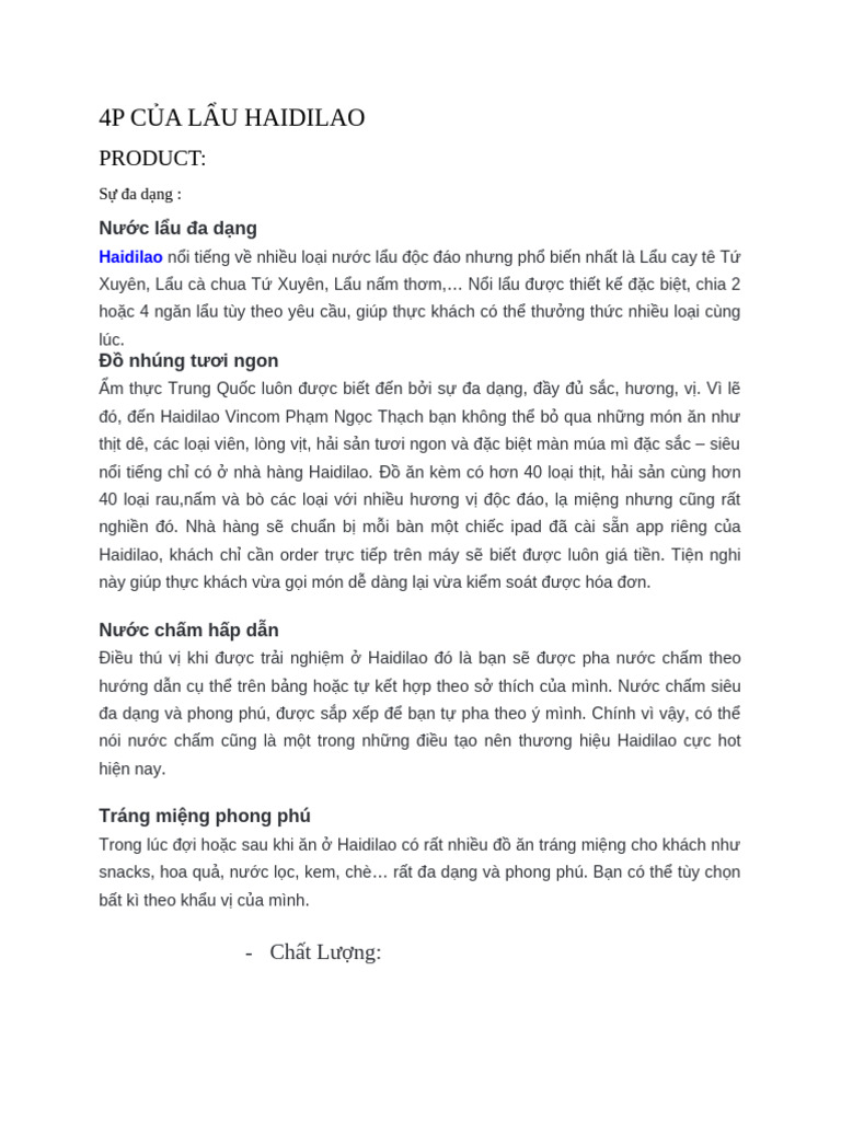 4P CỦA LẨU HAIDILAO | PDF