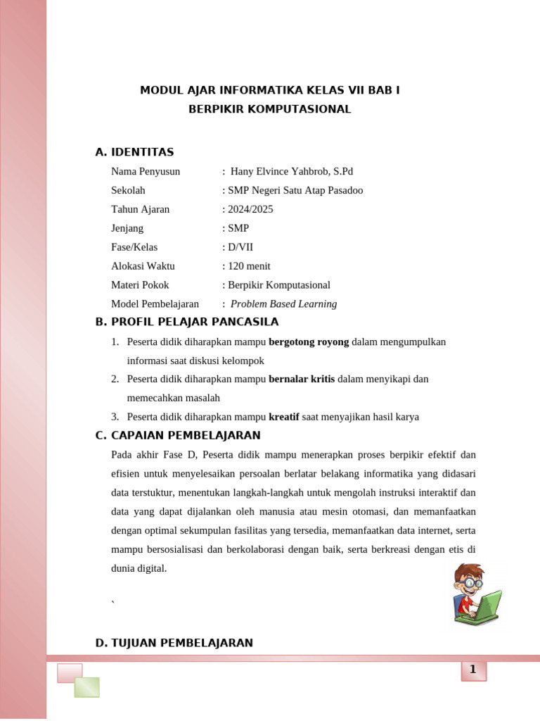 MODUL AJAR KELAS VII BERPIKIR KOMPUTASIONA (Repaired) | PDF