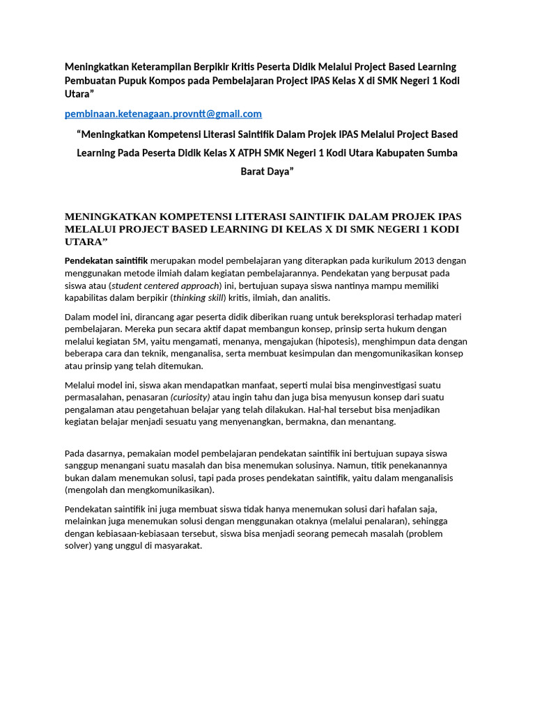 Meningkatkan Kompetensi Literasi Saintifik Dalam Projek Ipas Melalui ...