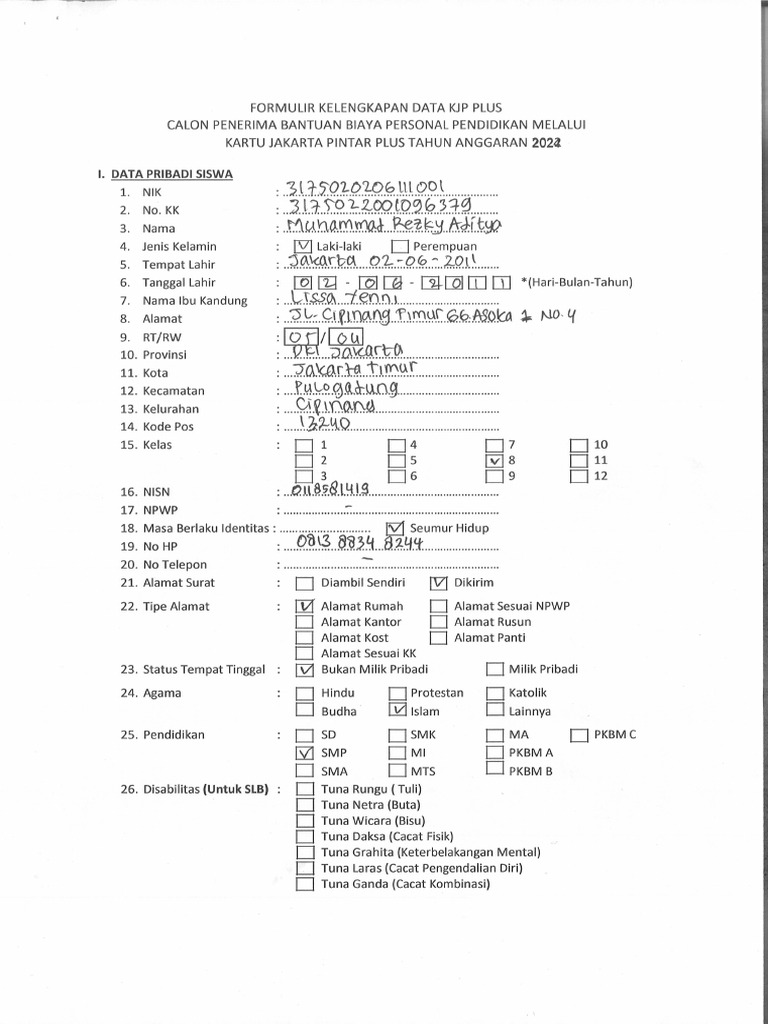 Formulir KJP - M.rezky Aditya | PDF
