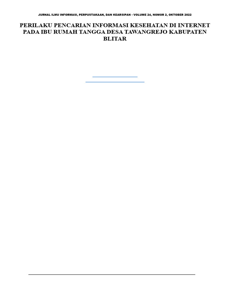 Perilaku Pencarian Informasi Kesehatan Di Internet Pada Ibu Rumah | PDF