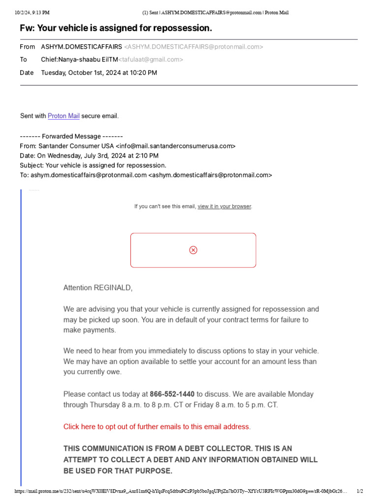 Santander Consumer USA Sending Threatening Letter by Gmail To REGINALD ...