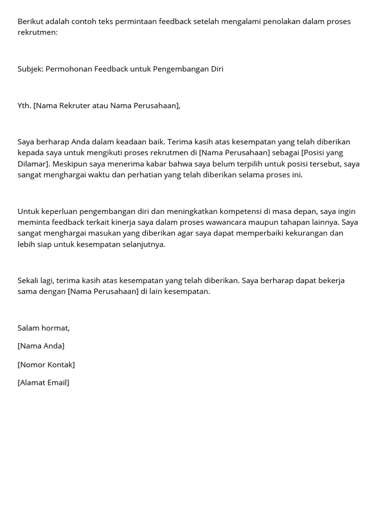 Contoh Emal Permintaan Feedback Pengembangan Diri | PDF