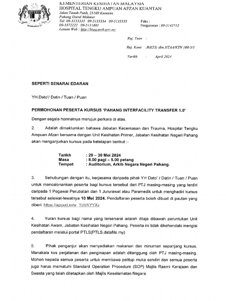 Surat Jemputan Peserta IFT 1.0 | PDF
