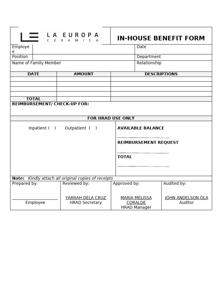Inhouse Benefits Form | PDF