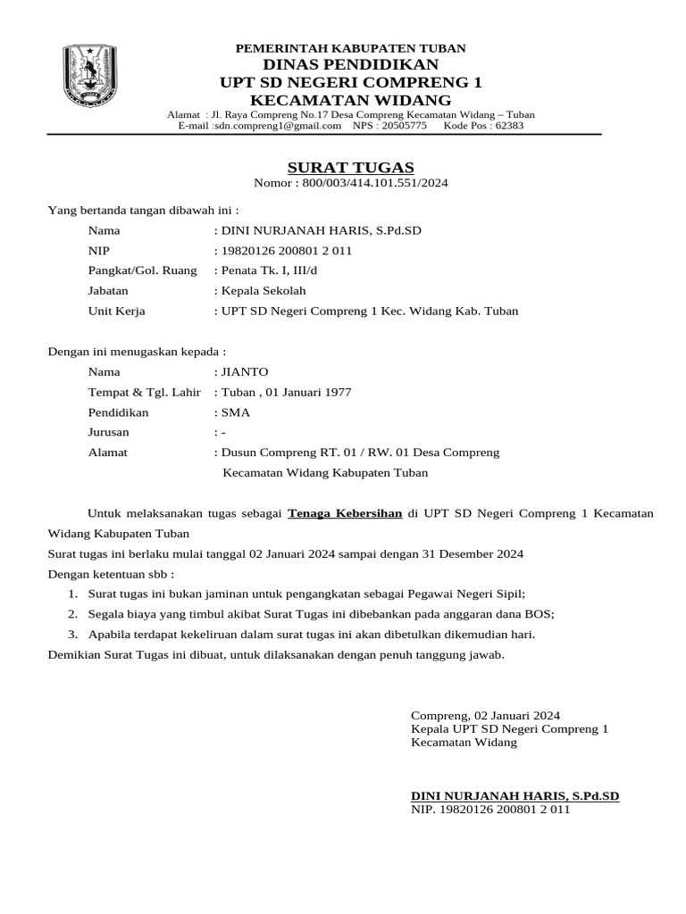 Surat Tugas Pak Jianto | PDF