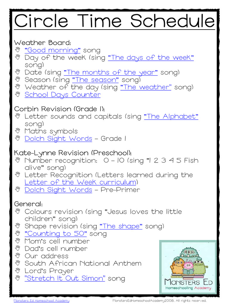 Circle Time Schedule | PDF