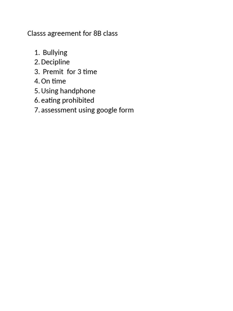 Classs Agreement For 8B Class | PDF