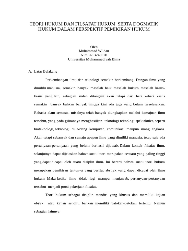 Makalah Teori Hukum Dan Filsafat Hukum Serta Dogmatik Hukum Dalam Perspektif Pemikiran Hukum | PDF