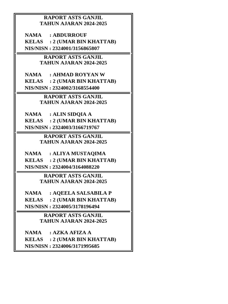 Nama - Raport SISWA | PDF