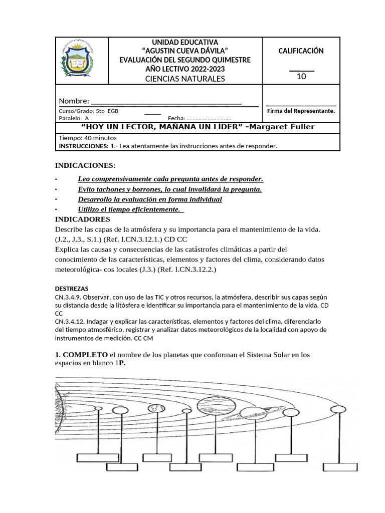 Examen Segundo Quimestre Eess, CNN Quinto A | PDF