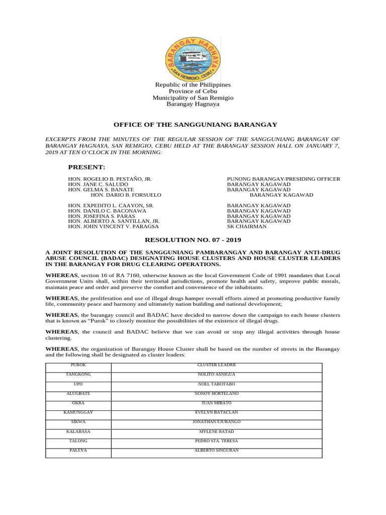 Resolution On BADAC HOUSE CLUSTERING | PDF