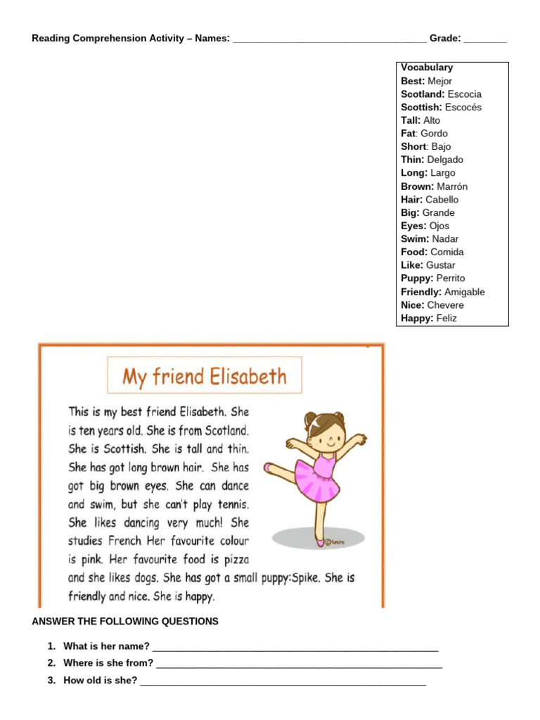 Reading Comprehension Activity - 9th | PDF