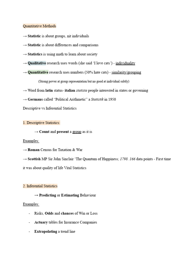 Quantitative Methods Class Notes | PDF