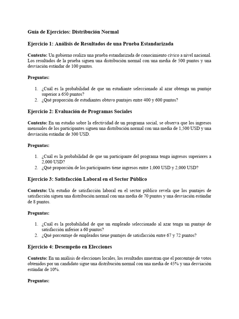 Guía de Ejercicios Distribución Normal | PDF