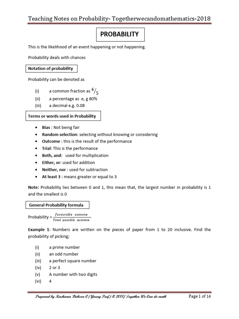 Mathematics Probability Notes | PDF | Probability | Teaching Methods ...