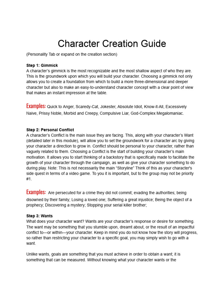 Players Guide To Building A Character | PDF
