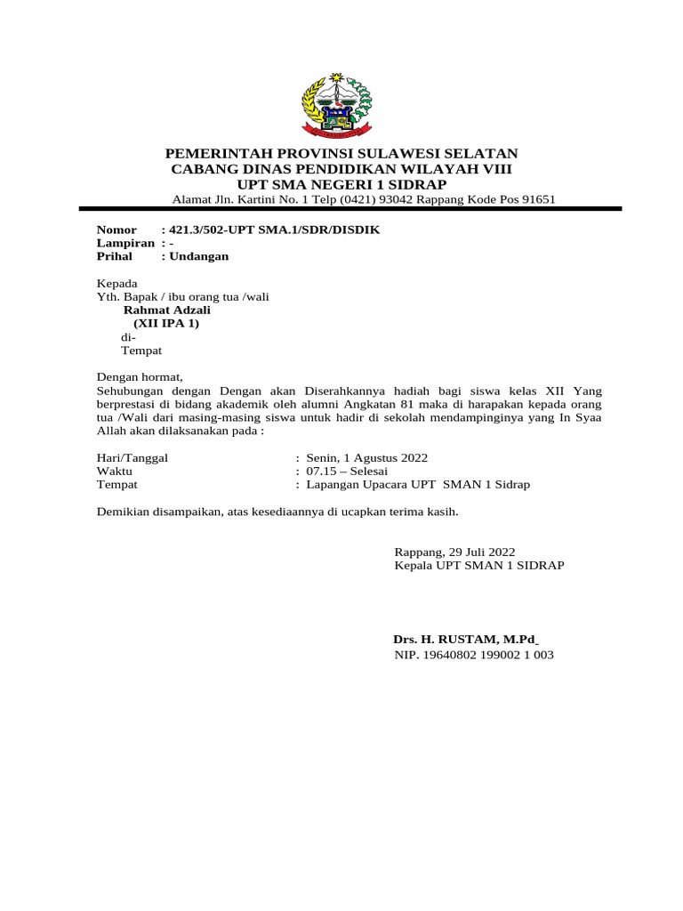 Undangan Siswa | PDF