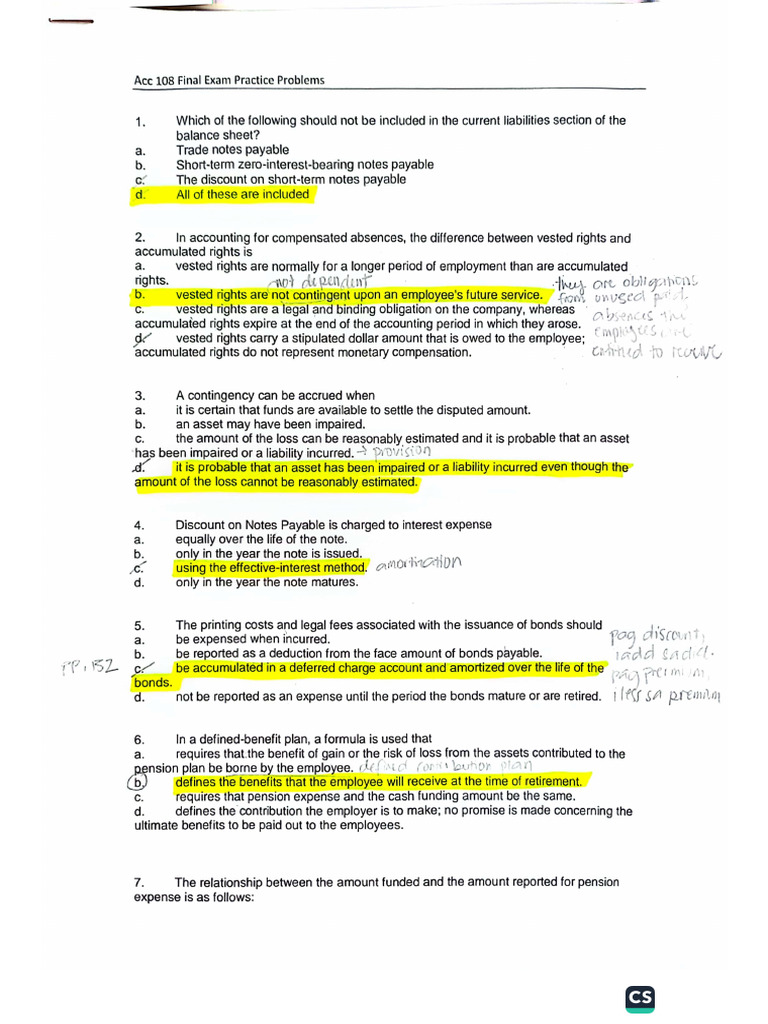 Acc108 Final Exam Practice | PDF