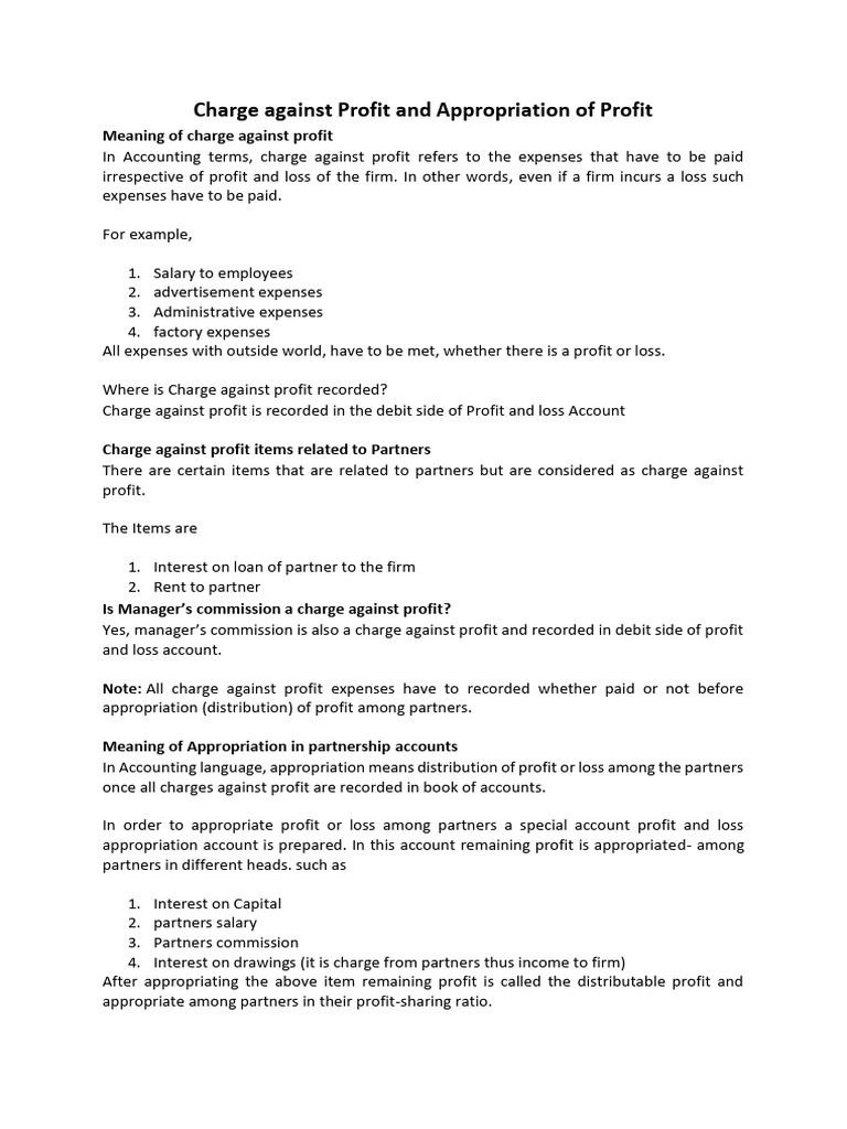 Charge Against Profit and Appropriation of Profit | PDF