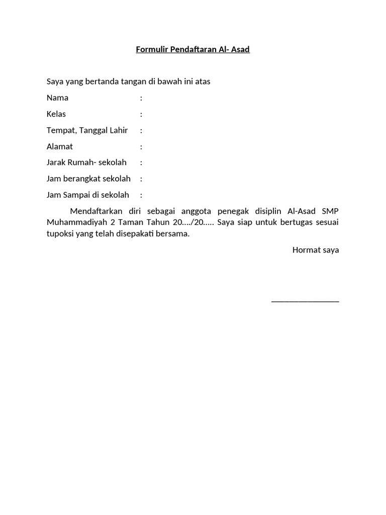 Formulir Pendaftaran Asad | PDF