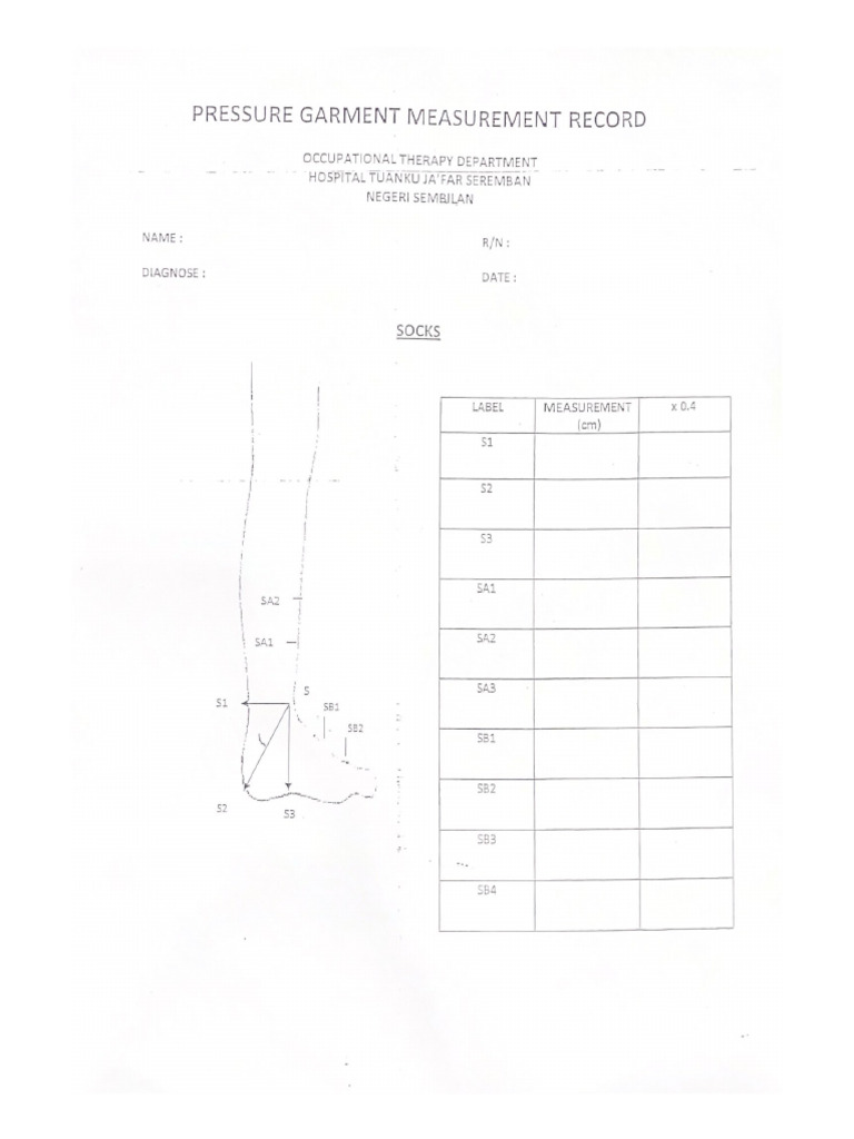 Pressure Garment Measurement Record | PDF