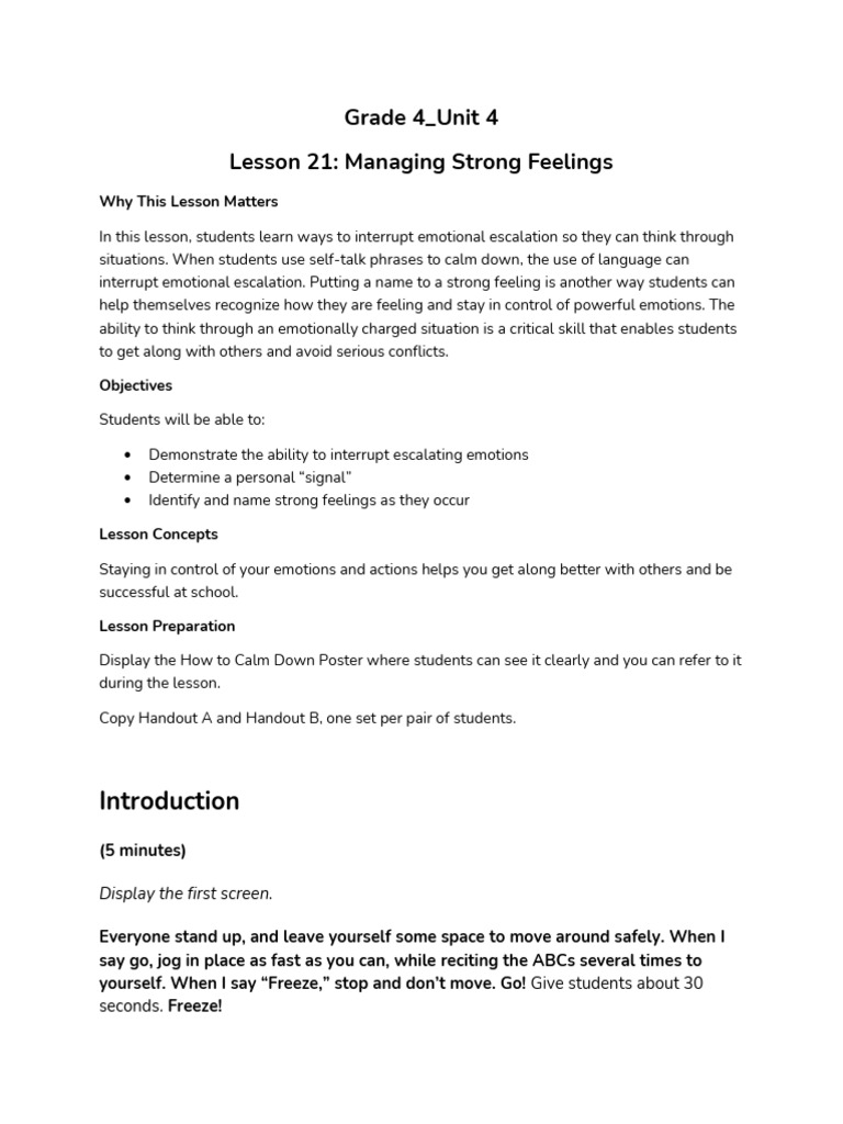 Lesson Plan - Grade 4 - Lesson 21 | PDF | Feeling | Emotions