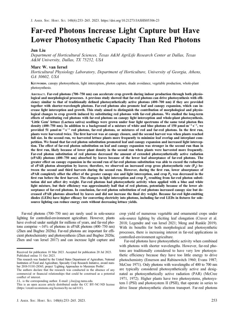 Far Red Photons Increase Light Capture But Have Lower Photosynthetic ...