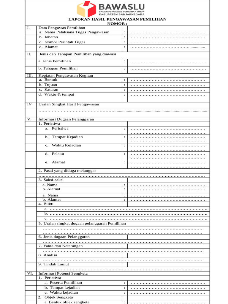 TAMPLATE FORMULIR MODEL A (LHP) Perbwsl 6 th 2024 | PDF