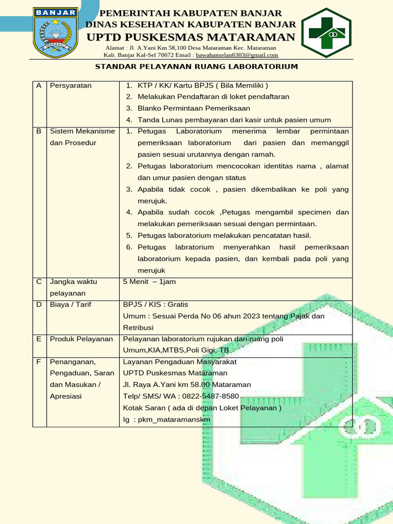 Standar Pelayanan Ruang Laboratorium | PDF